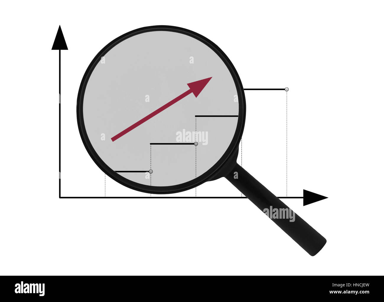 Magnifier and upward red arrow isolated on white background Stock Photo ...