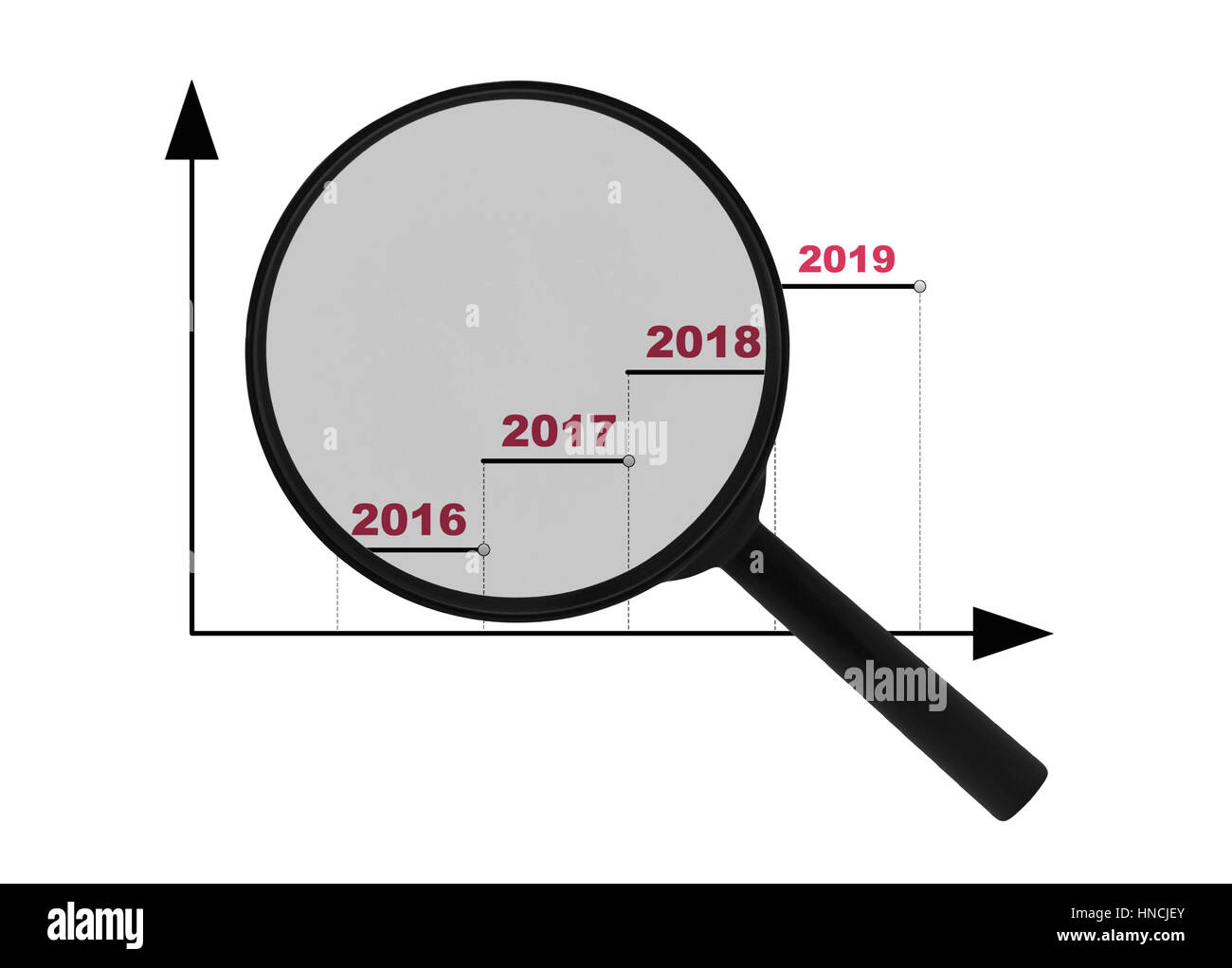 Magnifier and increasing discrete graph isolated on white background ...