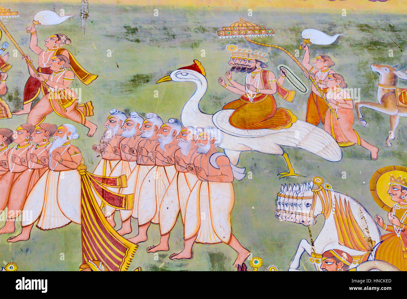 A fresco outside the Mehrangarh Fort depicting the creator Brahma and ...