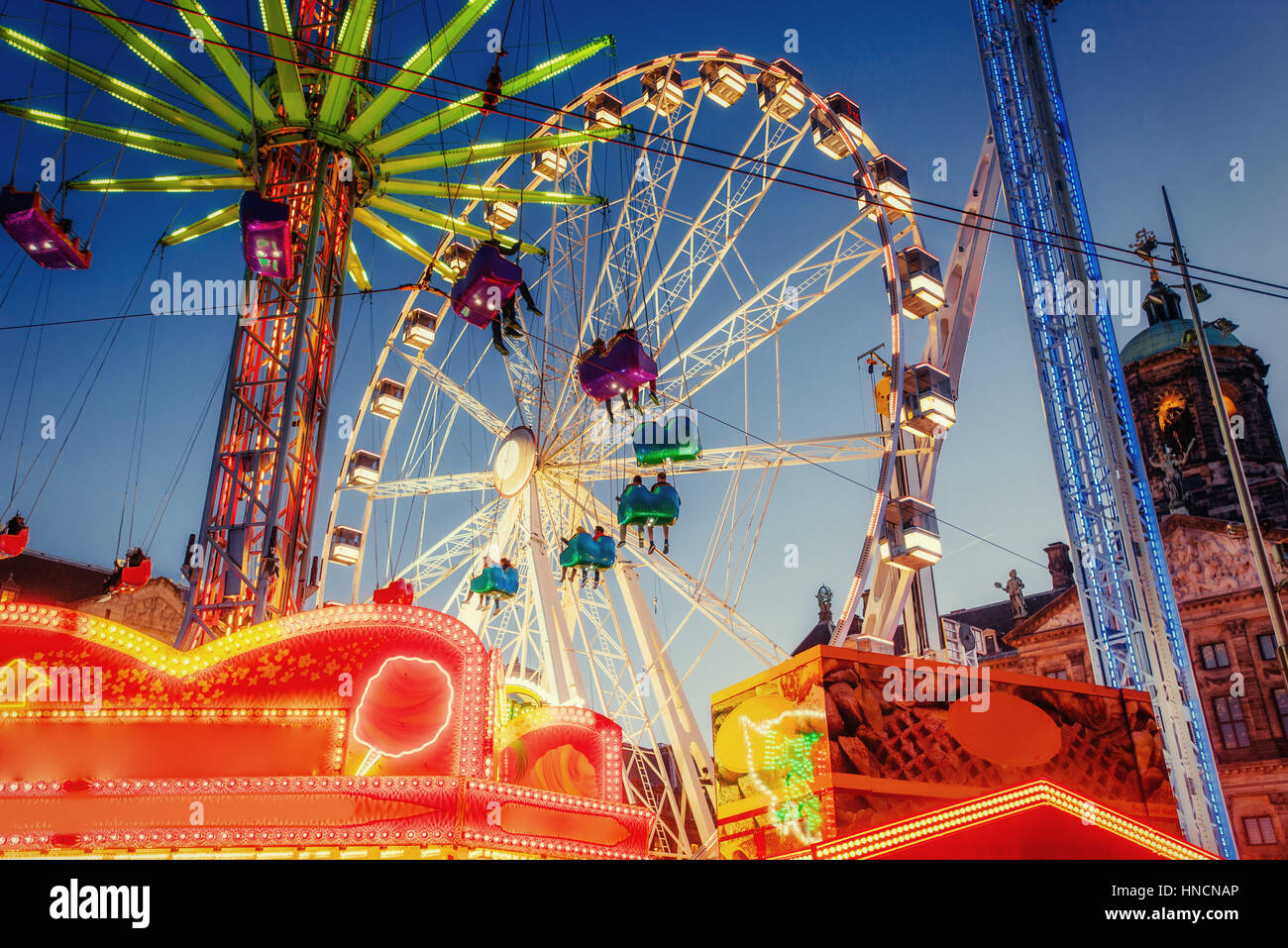 amusement park carousel Beautiful night lighting Stock Photo - Alamy