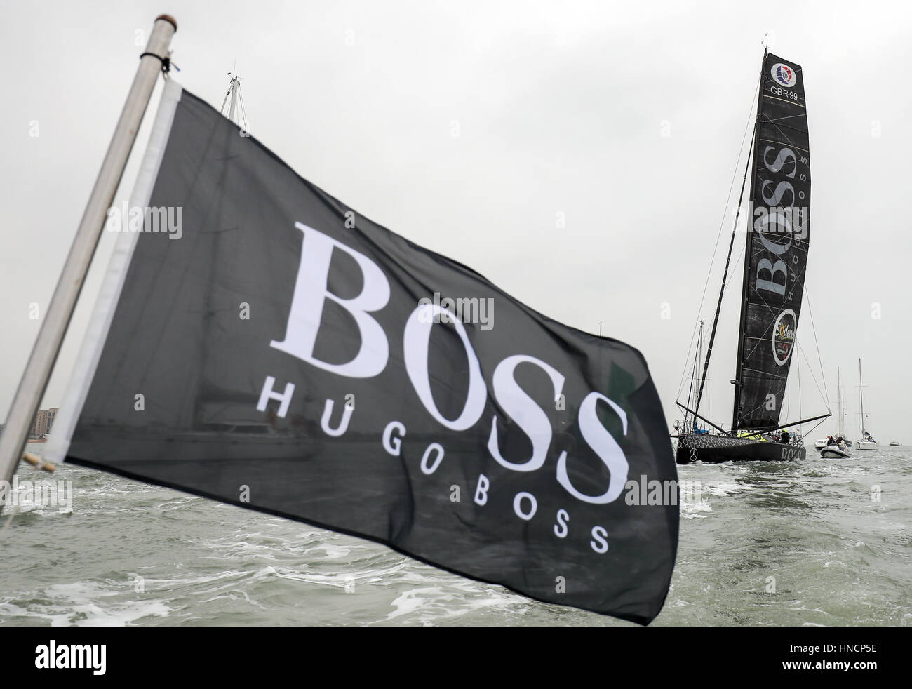 British sailor Alex Thomson's Hugo Boss boat takes part in a Parade of ...