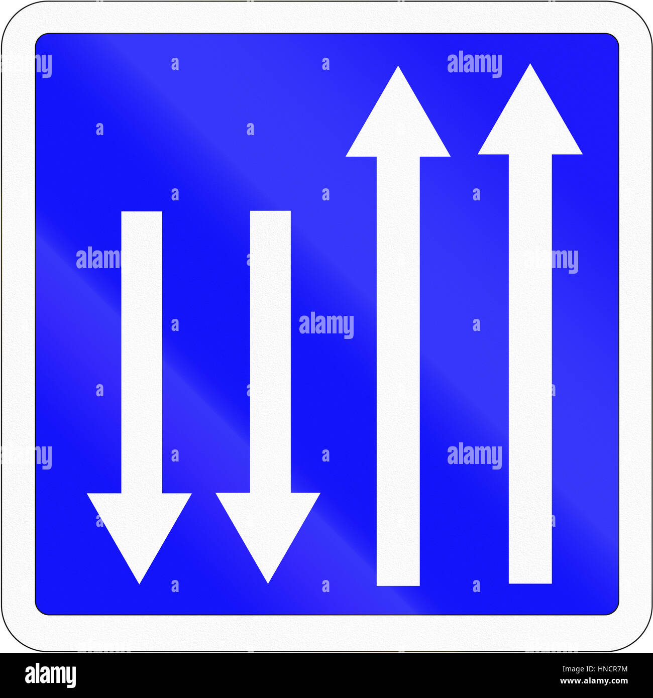 French informational road sign - available lanes with opposing traffic ...