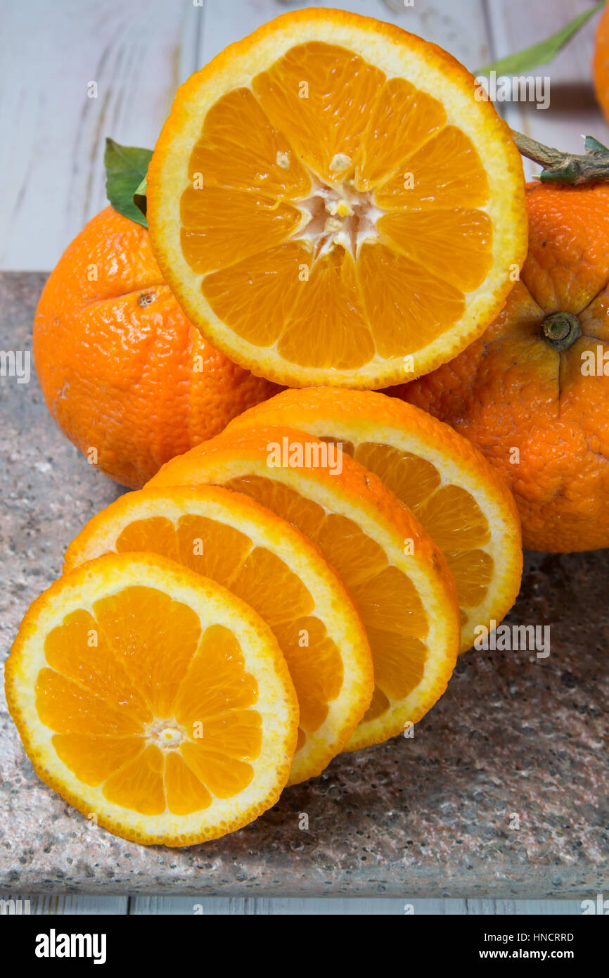 Giant ripe organic oranges from farm in Spain with leaves on the market ...