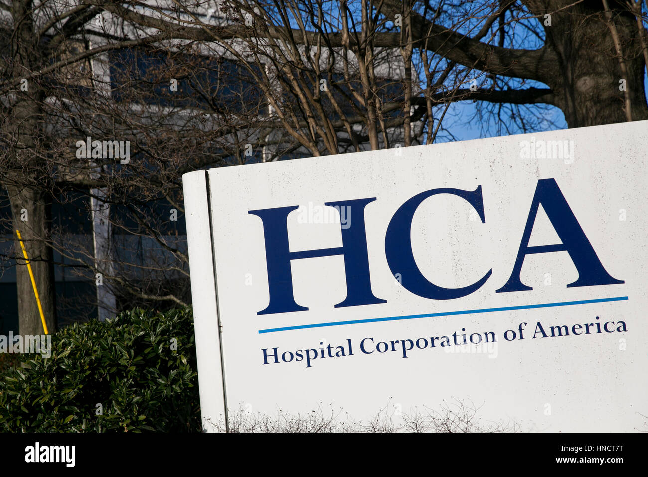 A logo sign outside of the headquarters of the Hospital Corporation of ...