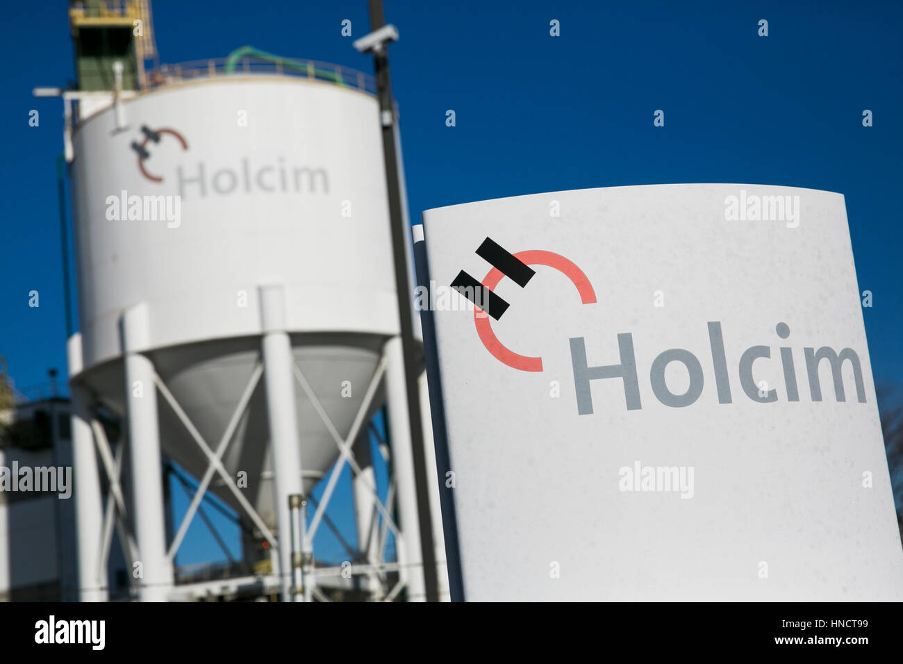 A logo sign outside of a facility occupied by Holcim in Nashville ...