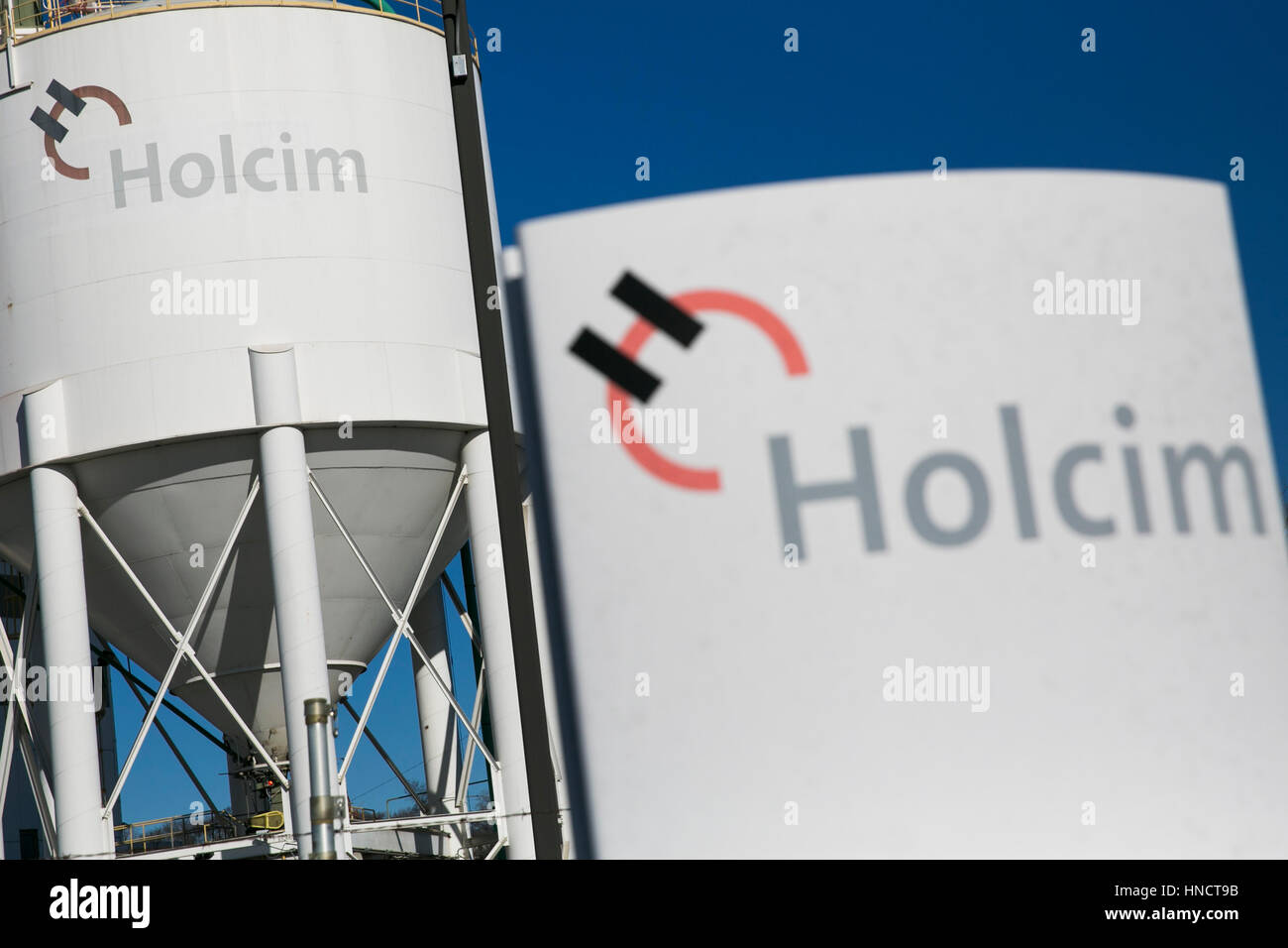 A logo sign outside of a facility occupied by Holcim in Nashville ...
