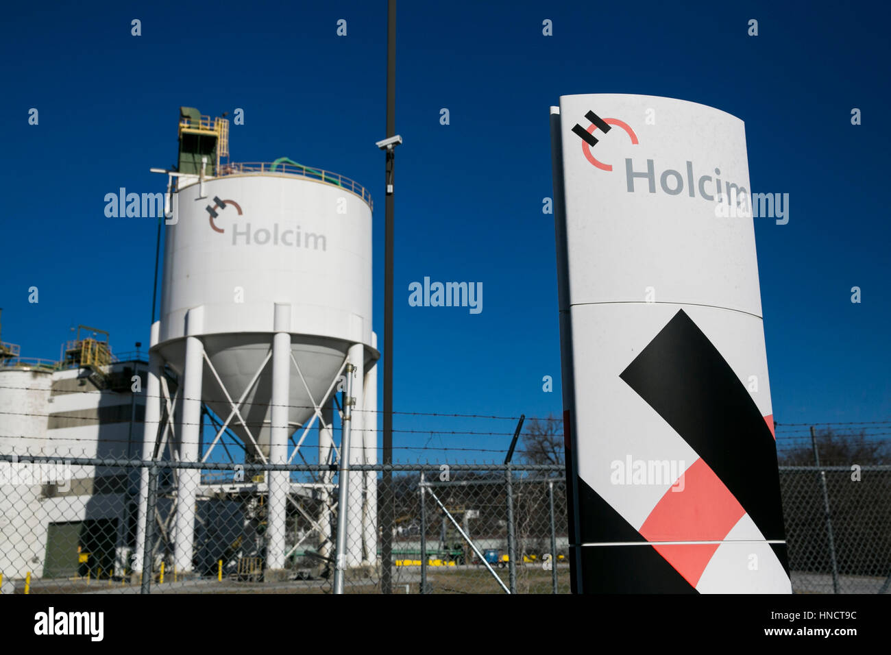 A logo sign outside of a facility occupied by Holcim in Nashville ...