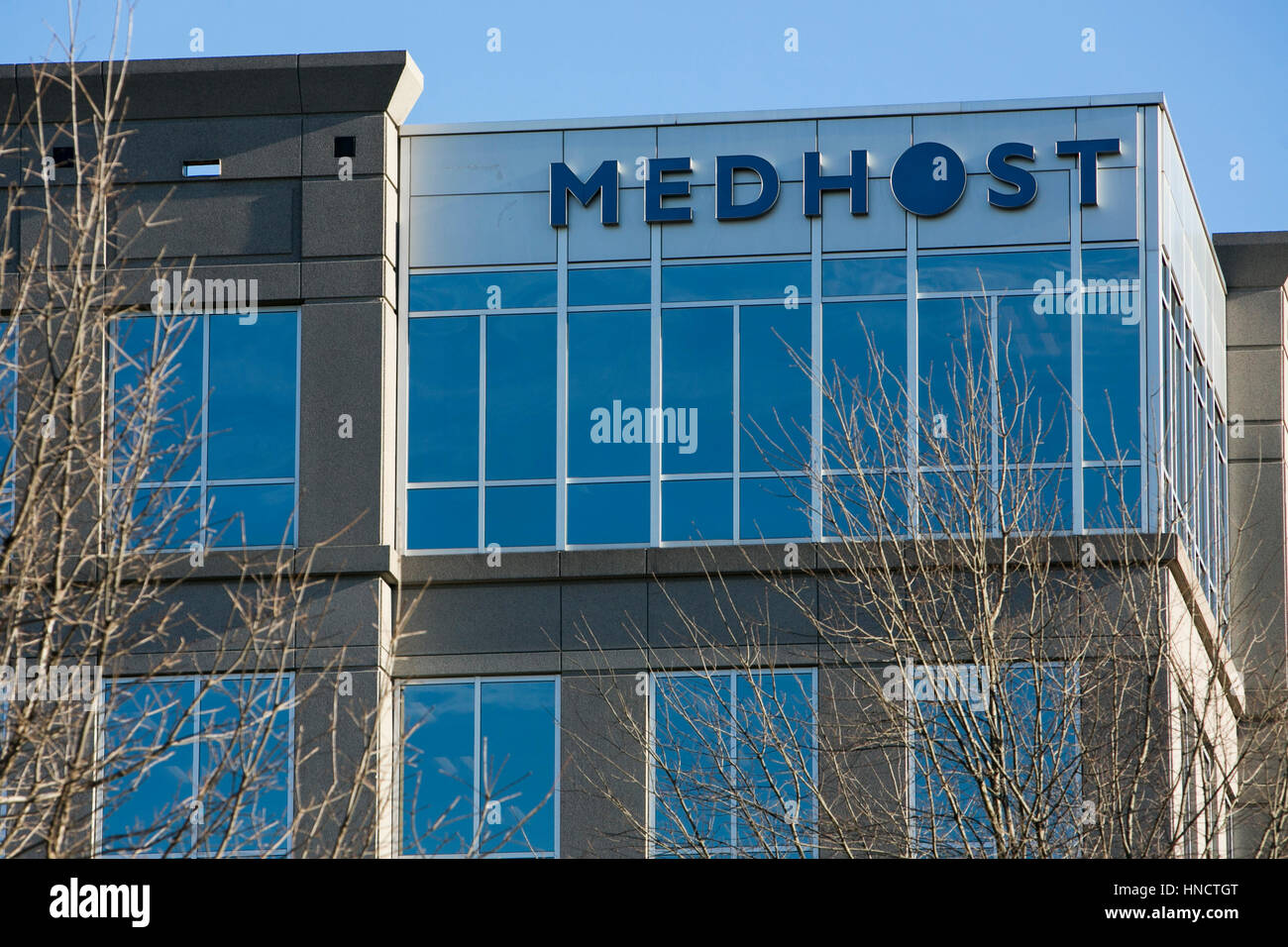 A logo sign outside of the headquarters of MEDHOST, Inc., in Franklin ...