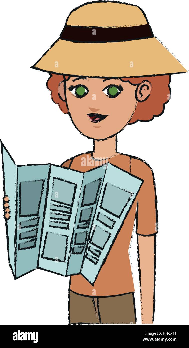 woman holding a map over white background. people traveling design ...