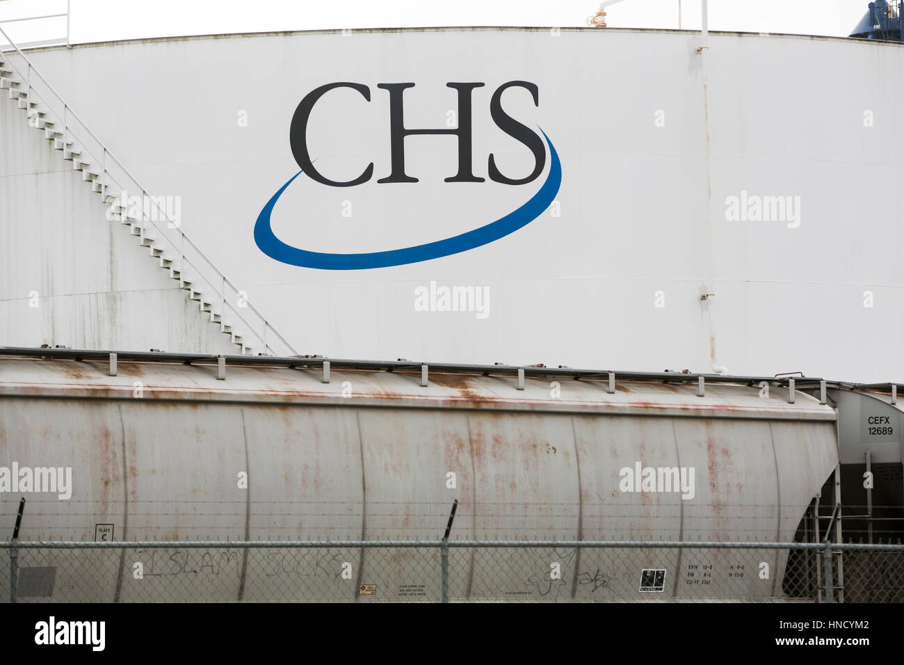 A logo sign outside of a facility occupied by CHS Inc., in Memphis ...