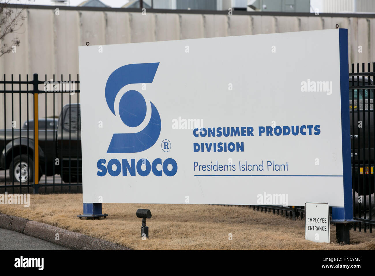 A logo sign outside of a facility occupied by the Sonoco Products ...