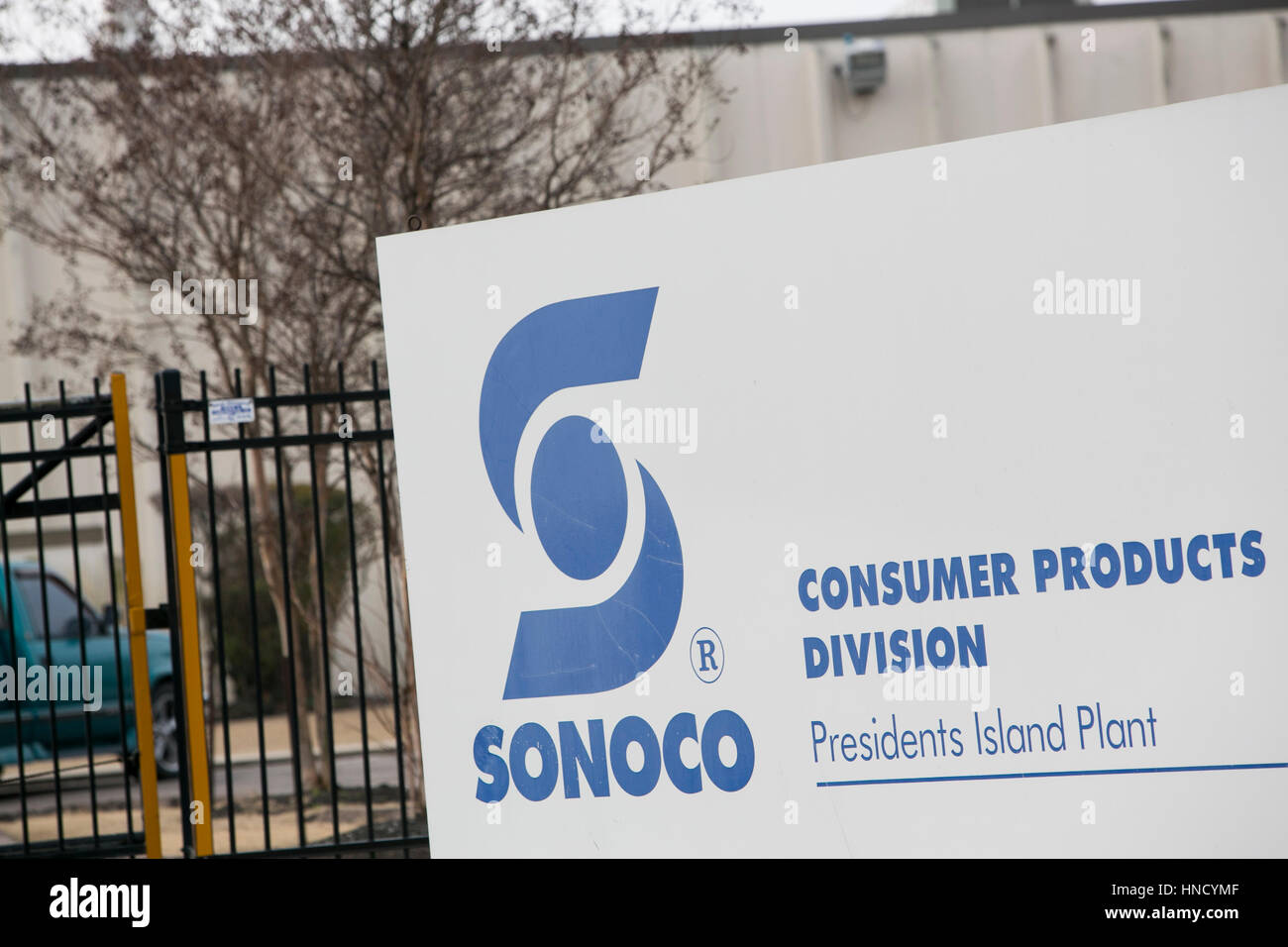 A logo sign outside of a facility occupied by the Sonoco Products ...