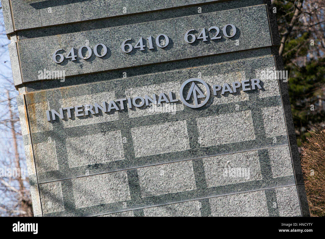 A logo sign outside of the headquarters of The International Paper ...