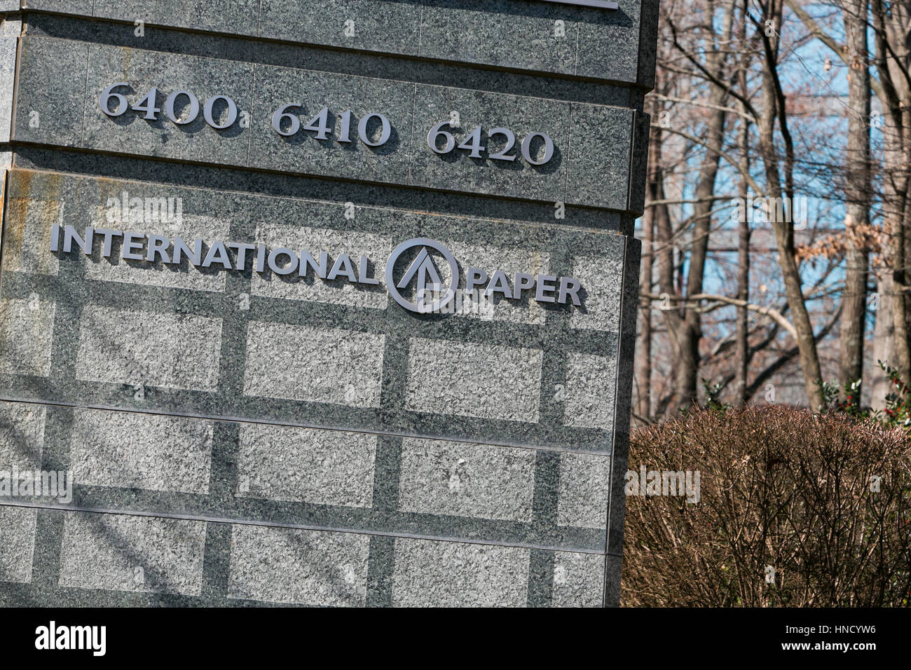 A logo sign outside of the headquarters of The International Paper ...