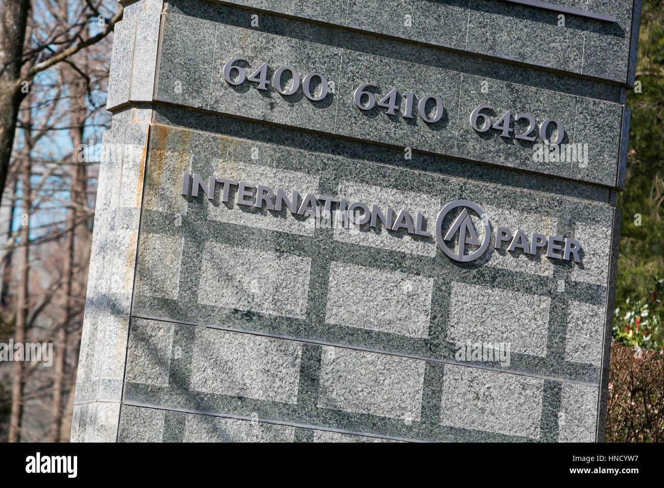 A logo sign outside of the headquarters of The International Paper ...