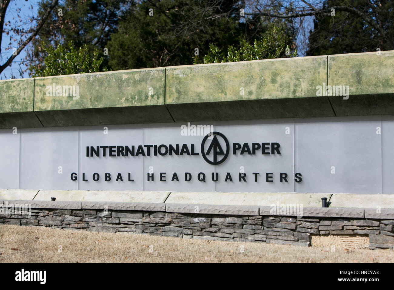A logo sign outside of the headquarters of The International Paper ...