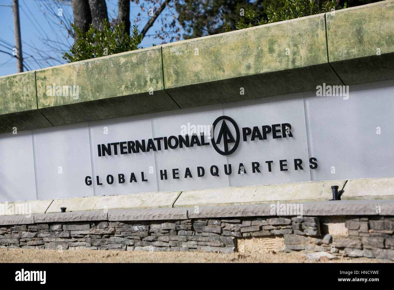 A logo sign outside of the headquarters of The International Paper ...