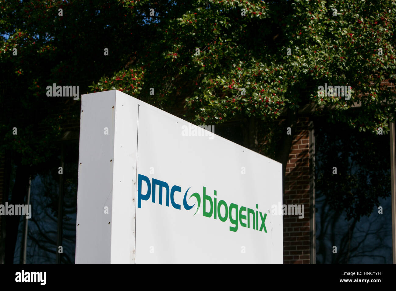 A logo sign outside of a facility occupied by PMC Biogenix in Memphis ...