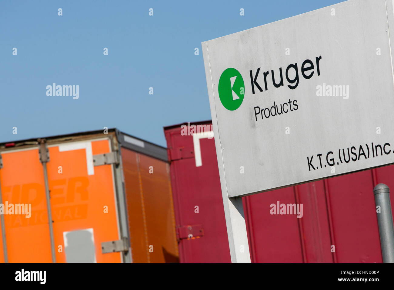 A logo sign outside of a facility occupied by Kruger Products in ...