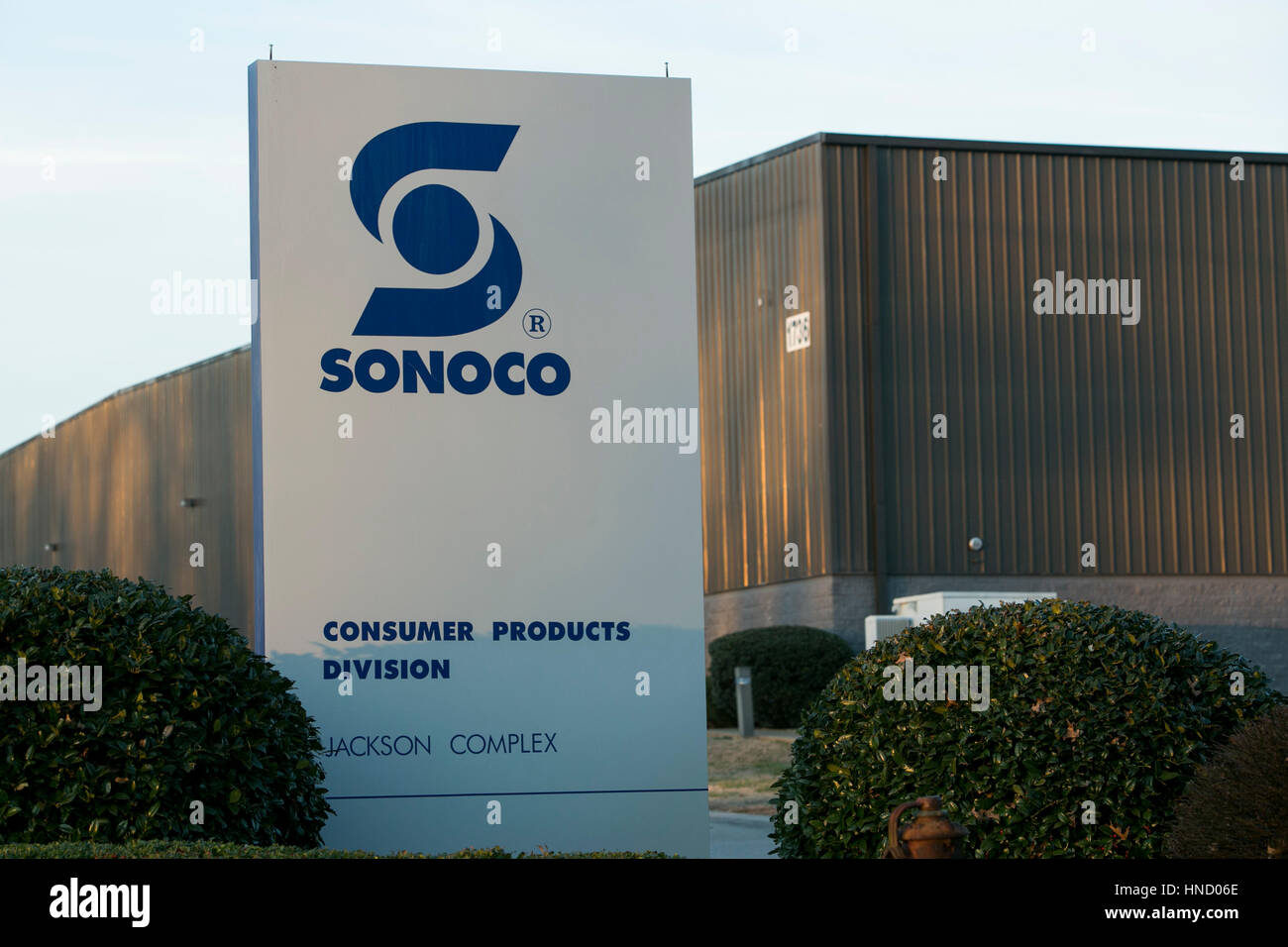 A logo sign outside of a facility occupied by the Sonoco Products ...