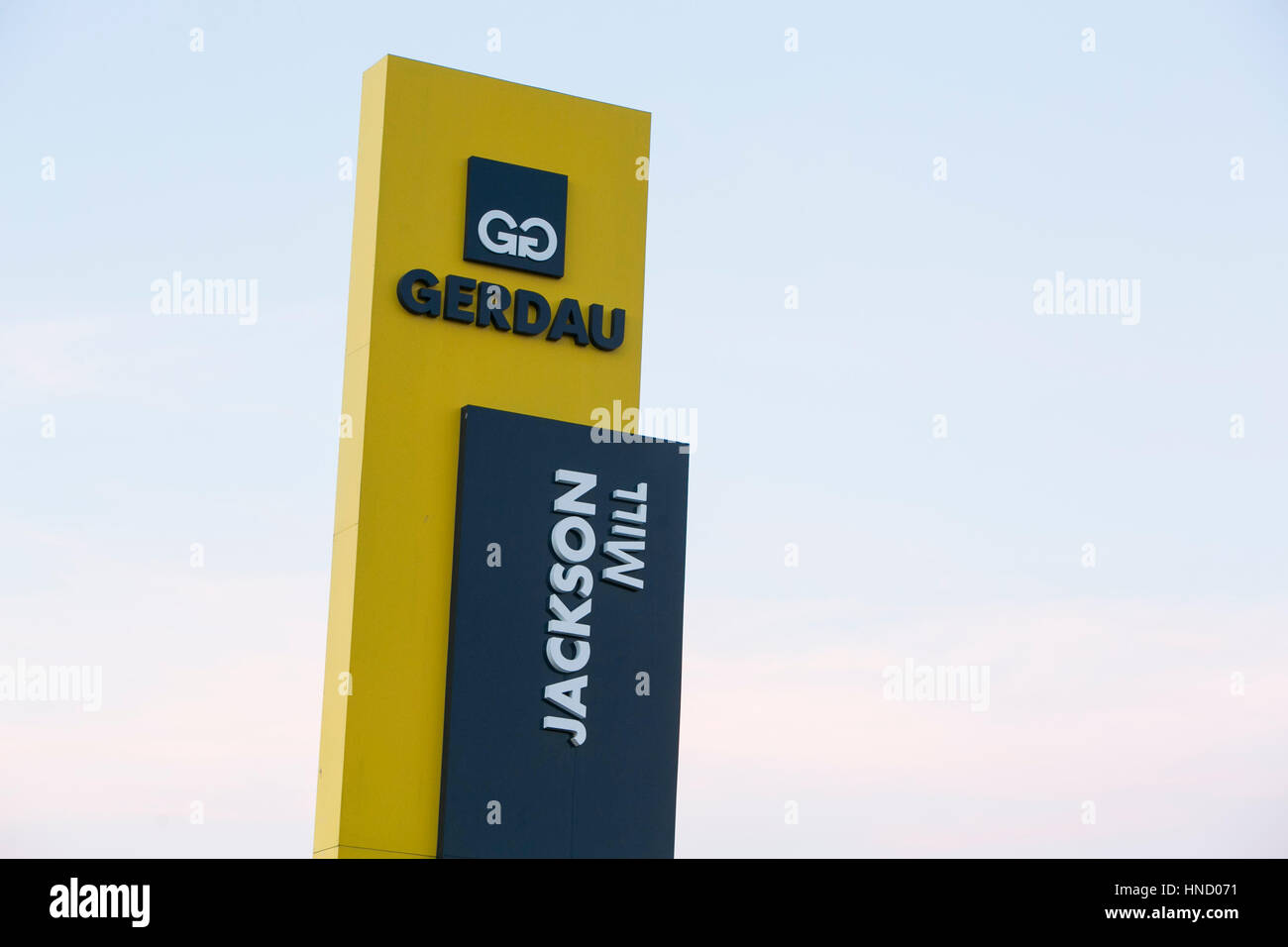 A logo sign outside of a facility occupied by Gerdau in Jackson ...