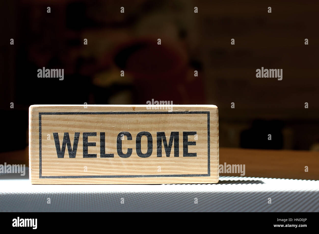 welcome sign on counter bar in coffee shop Stock Photo - Alamy