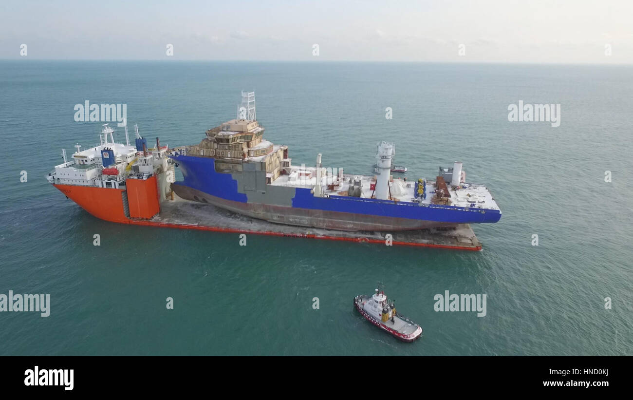 Loaded on the semi-submersible platform ship Transshelf, the body of ...