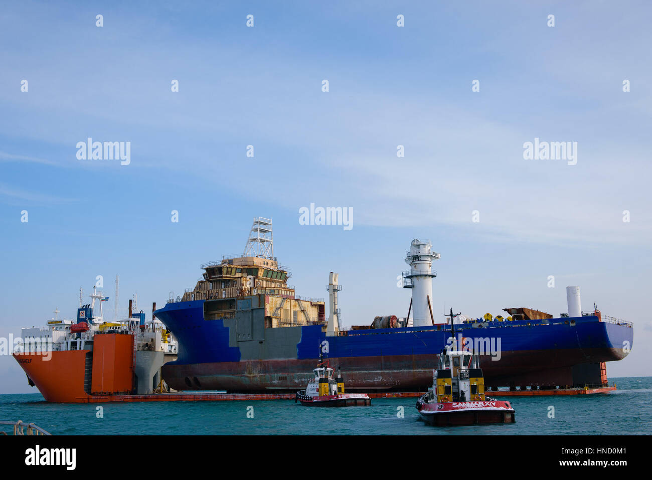 Loaded on the semi-submersible platform ship Transshelf, the body of ...