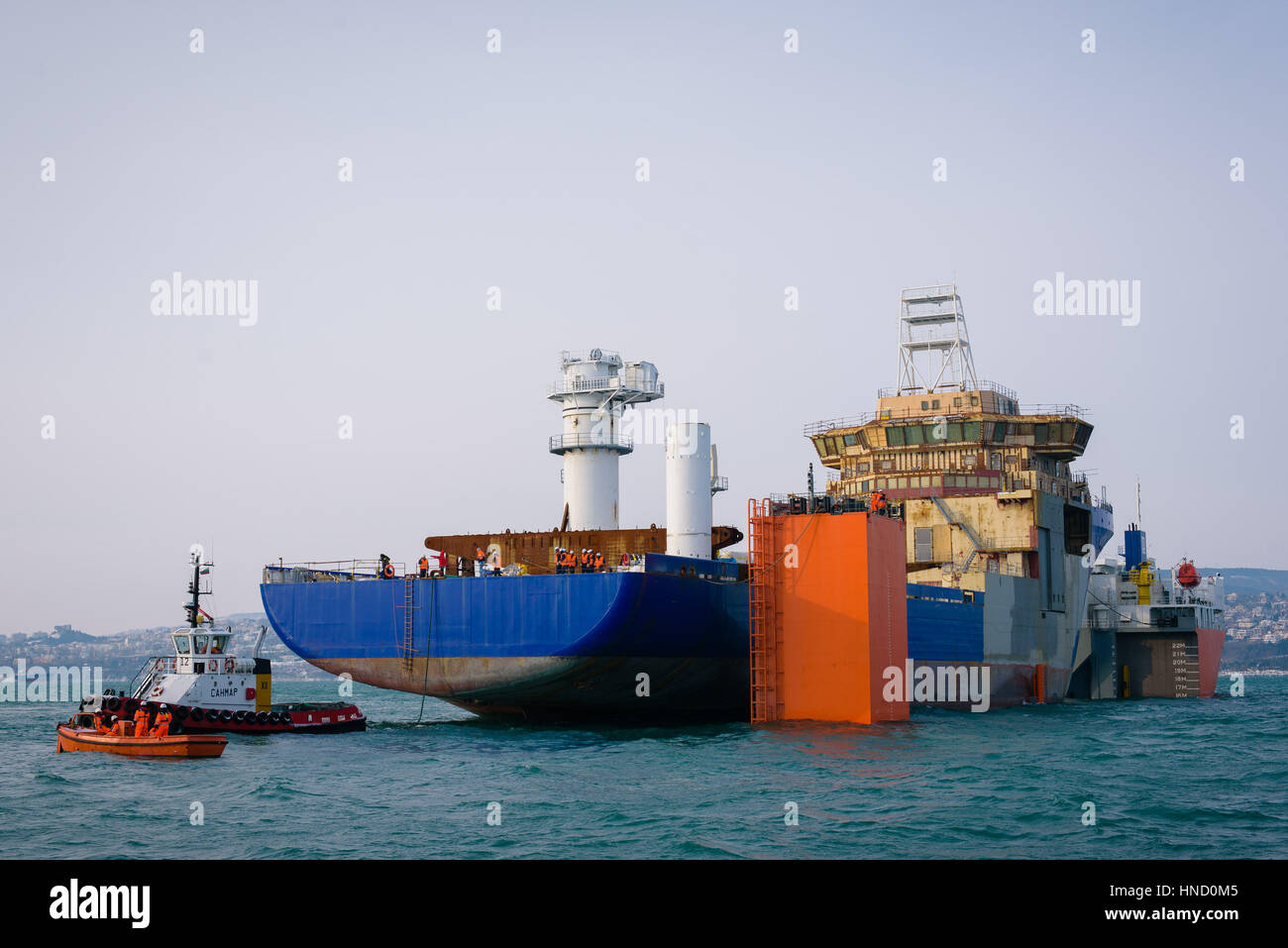 Loaded on the semi-submersible platform ship Transshelf, the body of ...
