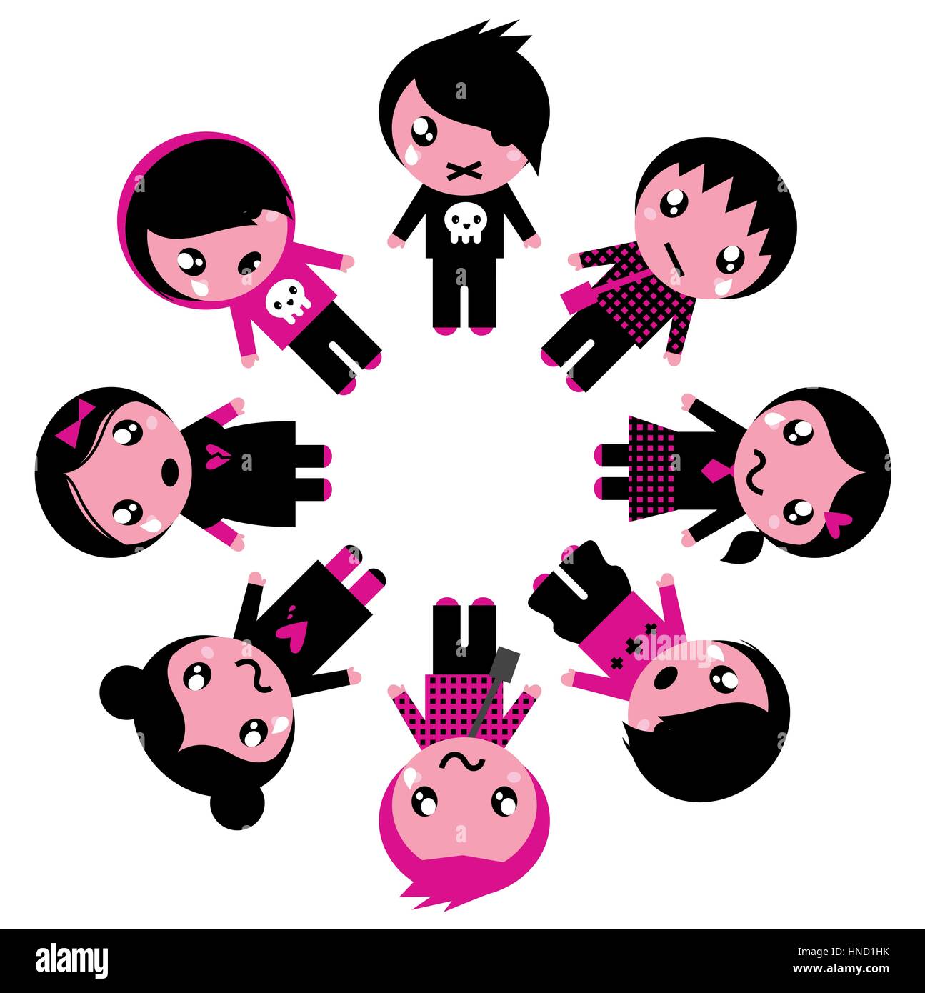 Cute retro emo kids group isolated on white Stock Photo - Alamy