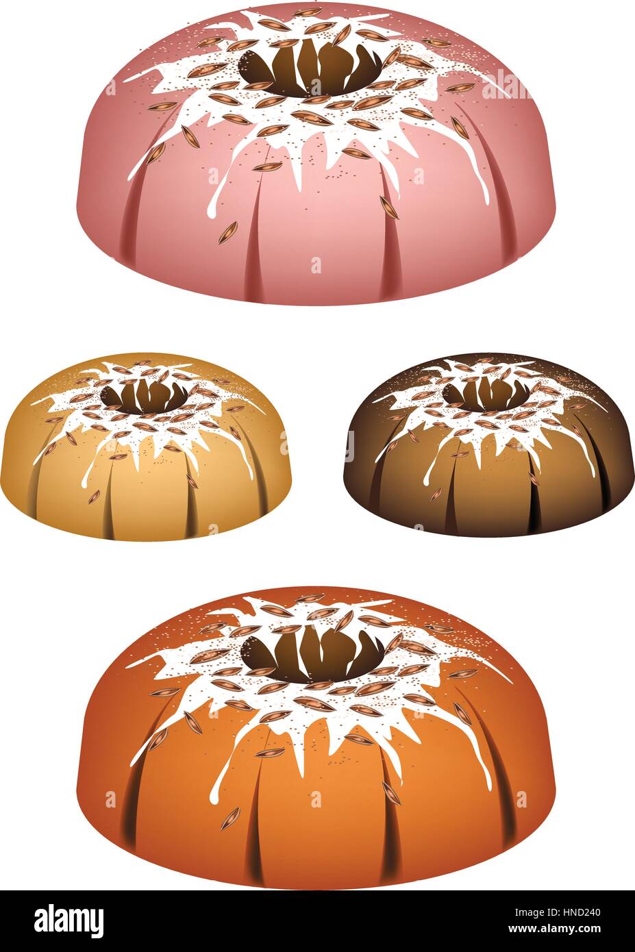 Illustration Set of Bundt Cake or Traditional Big Round Cake with Hole ...