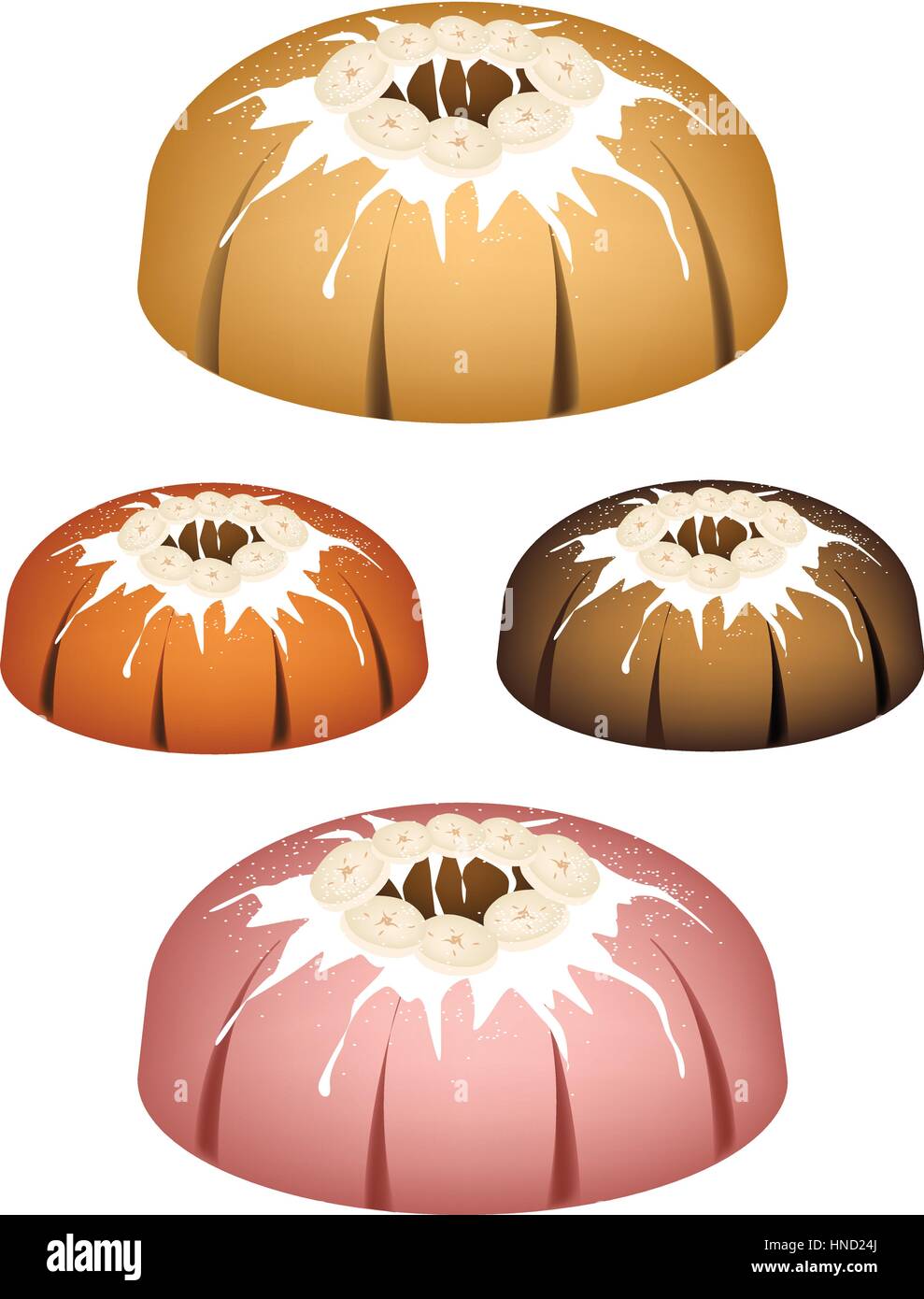 Illustration Set of Banana Bundt Cake or Traditional Big Round Banana ...