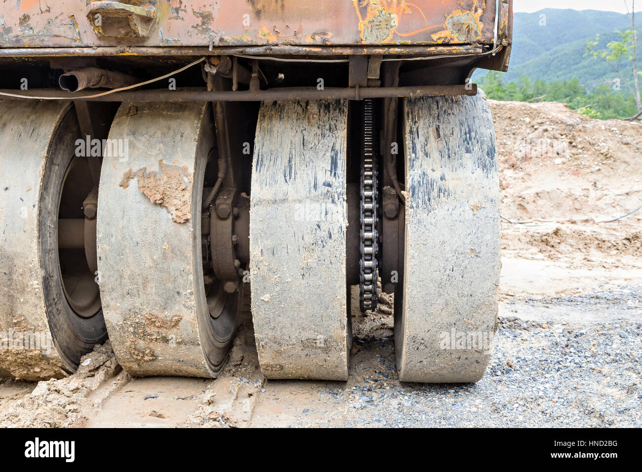 Wheels of road roller Stock Photo - Alamy