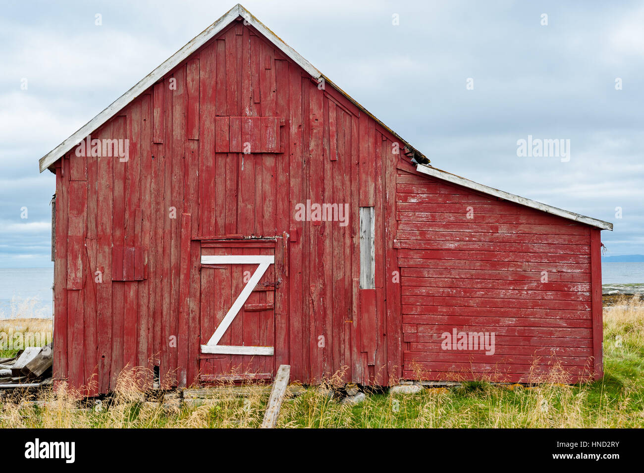 Facade of red wooden old barn with big white Z on the door Stock Photo ...