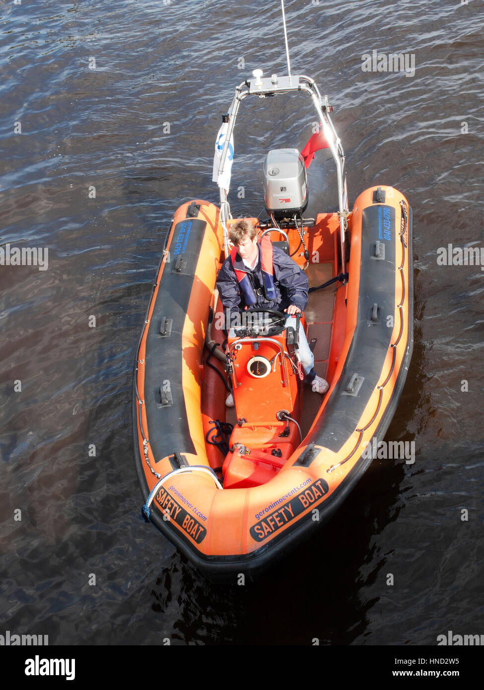 Safety boat on hand at boating event on River Clyde Glasgow Stock Photo ...
