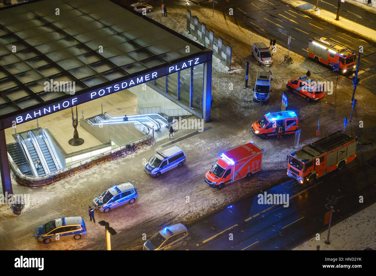 BERLIN, GERMANY - JANUARY 12, 2017: Emergency services deployed around ...
