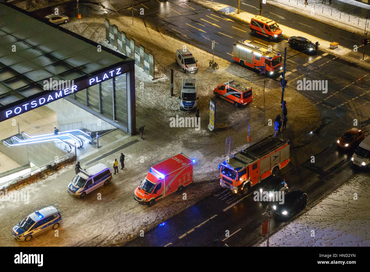 BERLIN, GERMANY - JANUARY 12, 2017: Emergency services deployed around ...