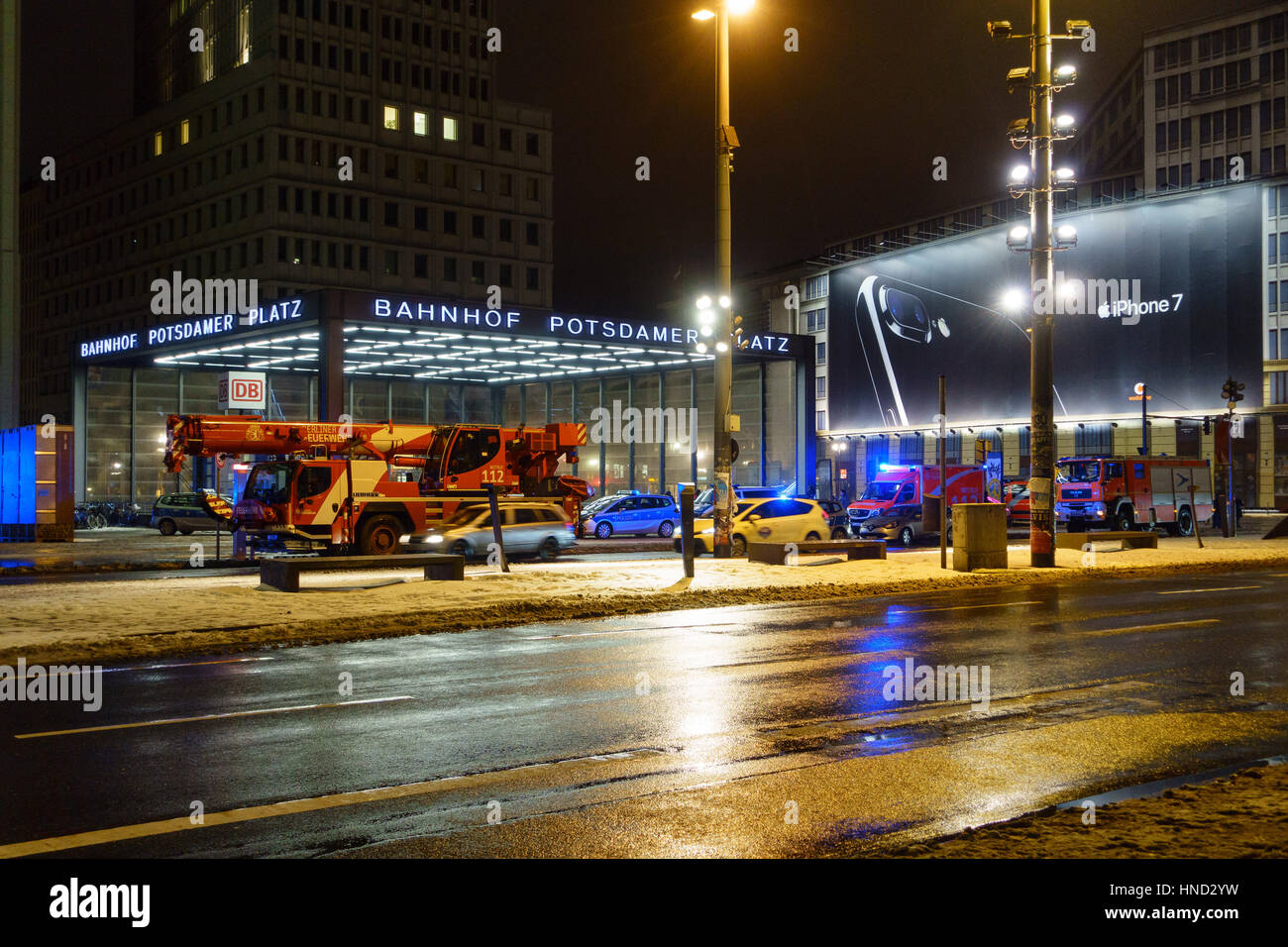 BERLIN, GERMANY - JANUARY 12, 2017: Emergency services deployed around ...