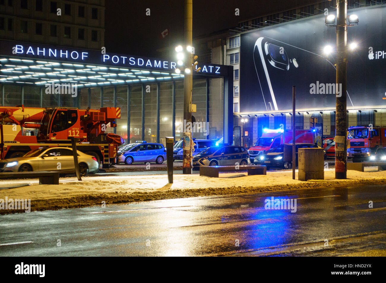 BERLIN, GERMANY - JANUARY 12, 2017: Emergency services deployed around ...