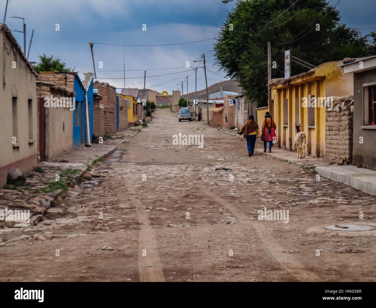 Uyuni Bolivia poor road with old buildings dark athmosphere Stock Photo ...