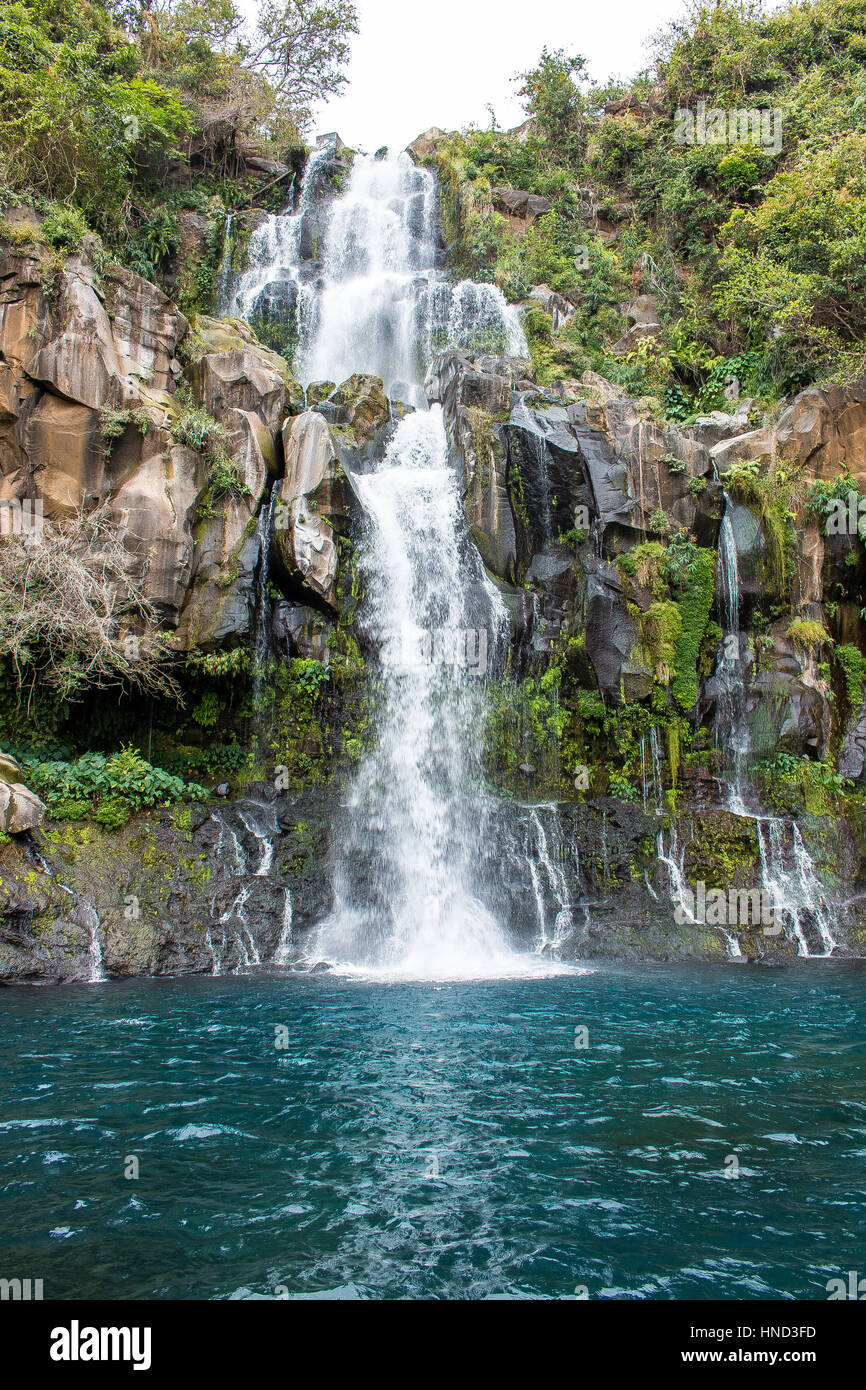 La Reunion Island Tropical waterfall and Swimming pool with turquoise ...