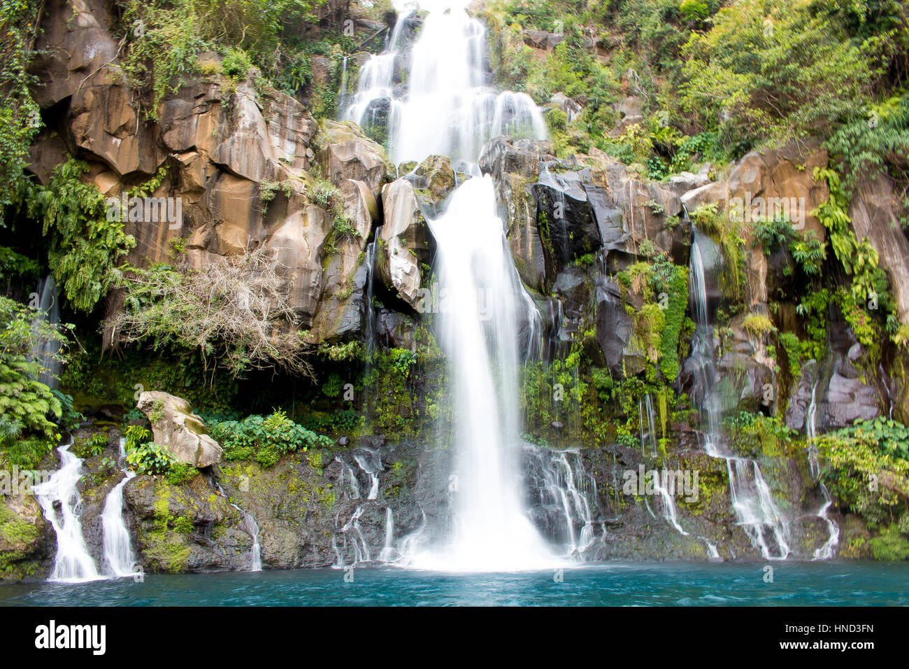 La Reunion Island Tropical waterfall and Swimming pool with turquoise ...