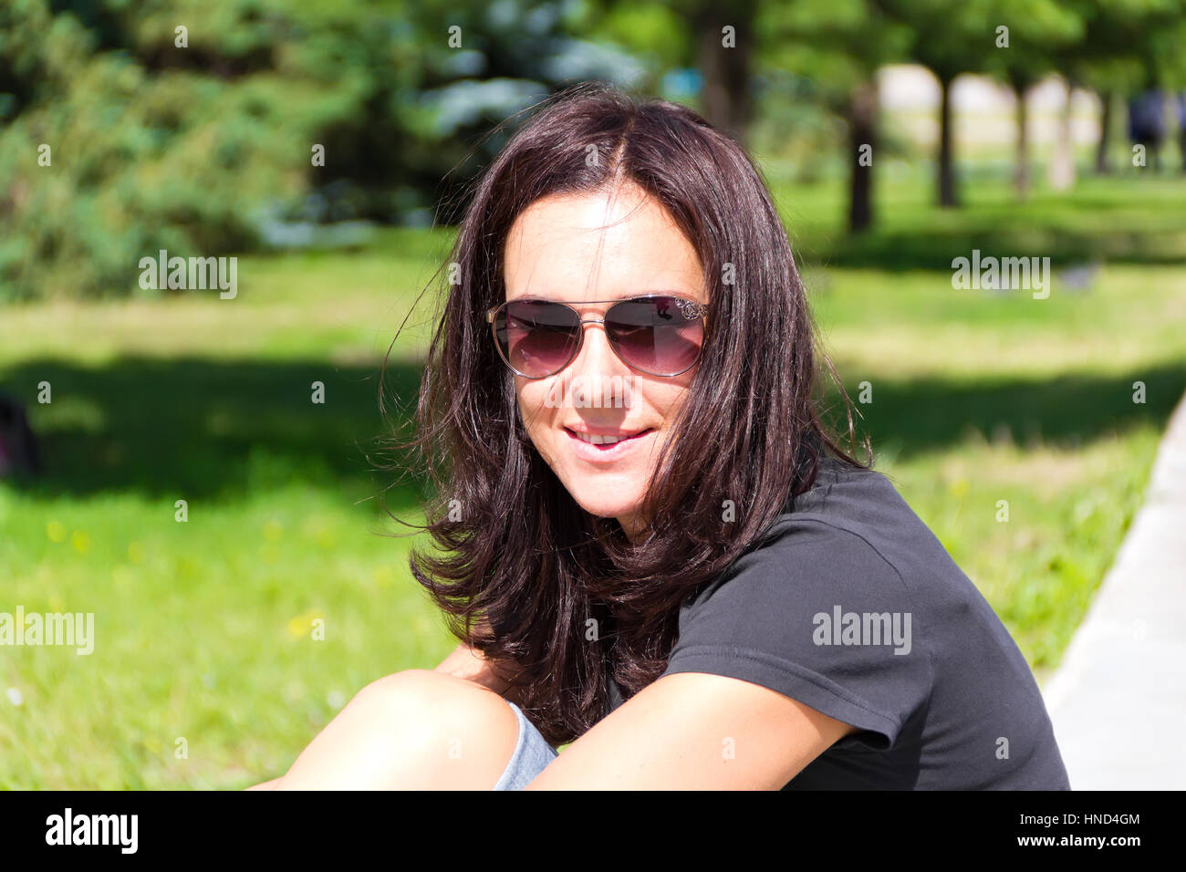 Portrait of European beautiful woman with black hair Stock Photo - Alamy