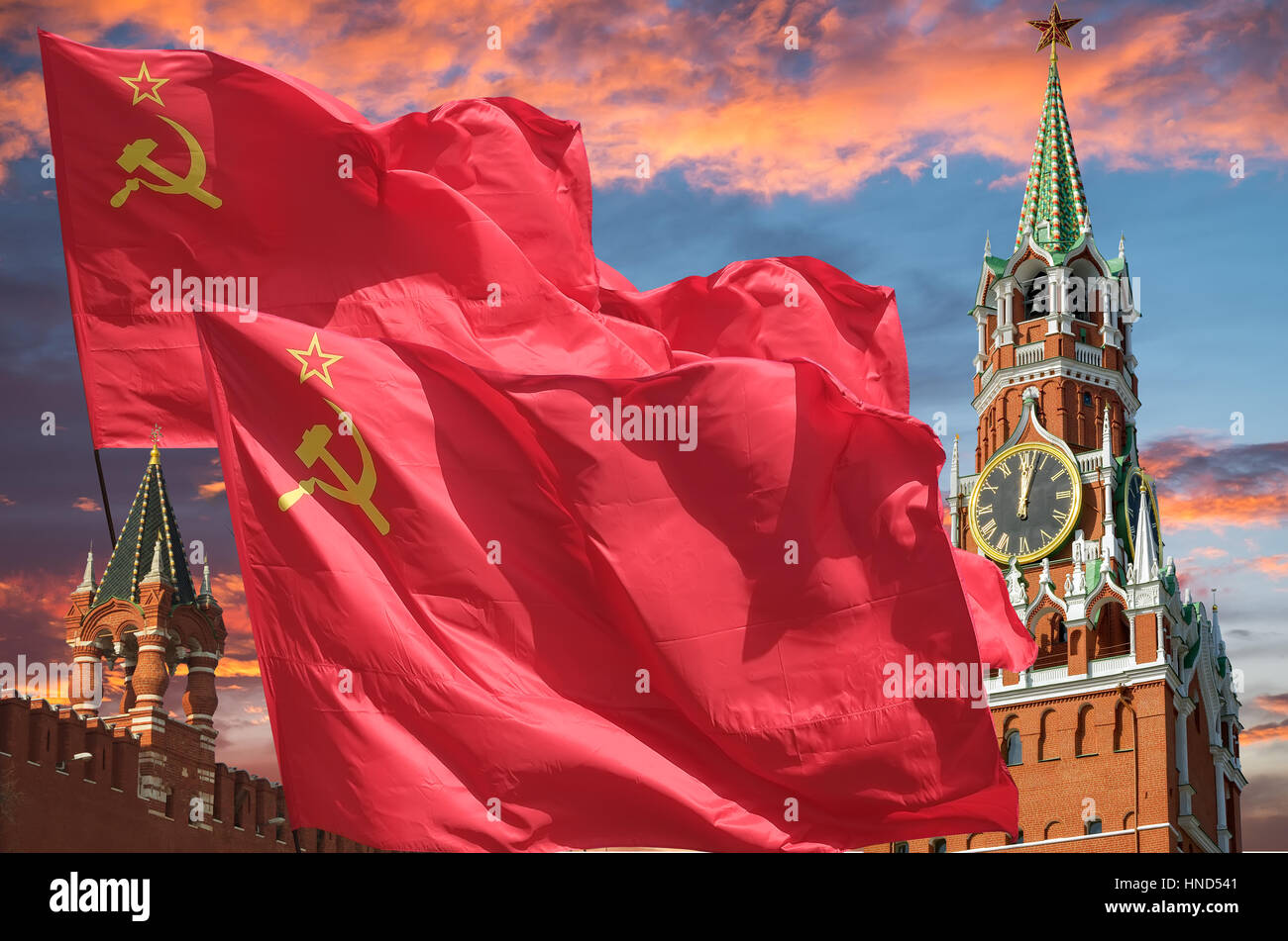 The flag of the Soviet Union waving in the The flag Red Stock Photo - Alamy