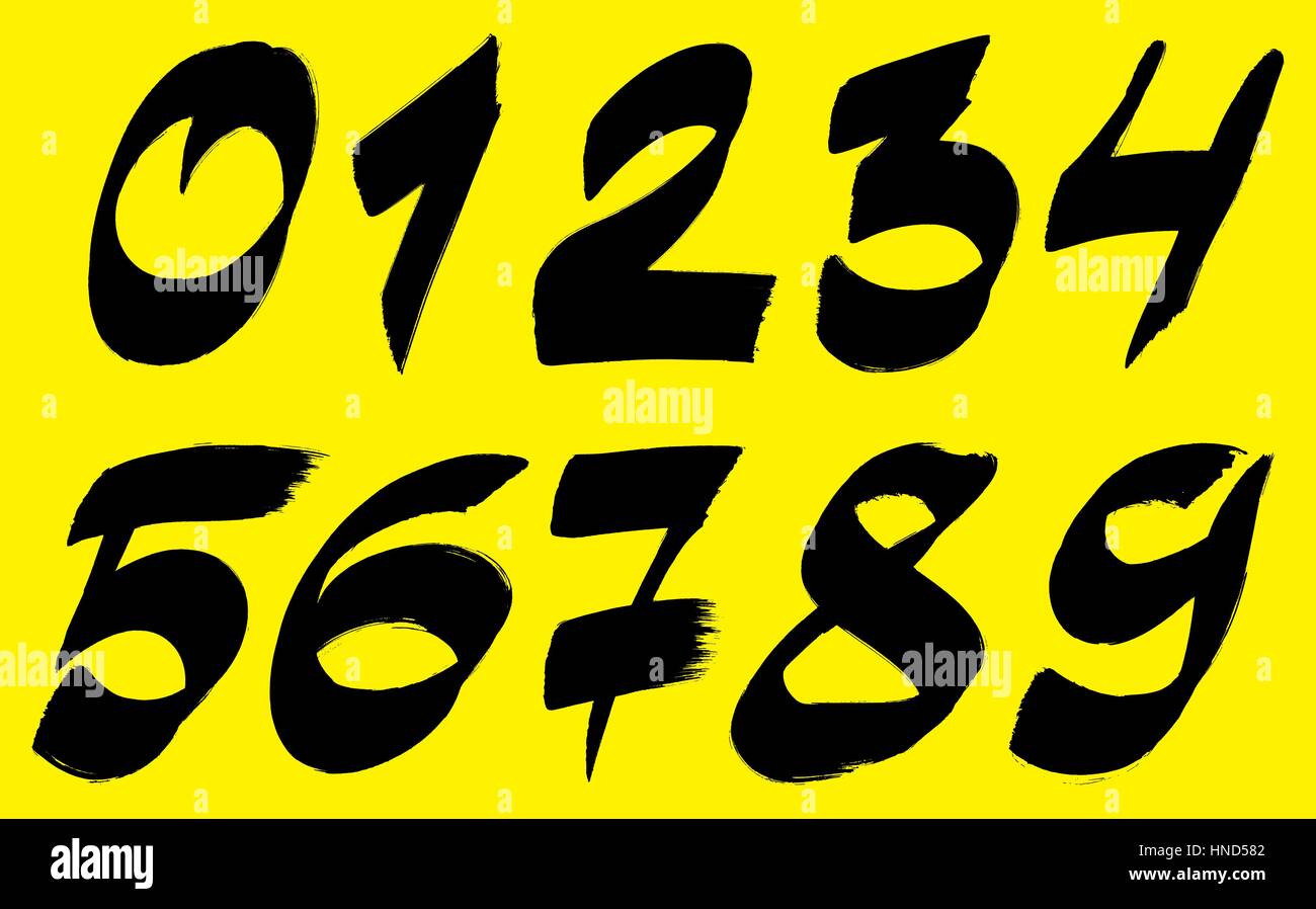 brush stroke black ink numerals set Stock Vector Image & Art - Alamy
