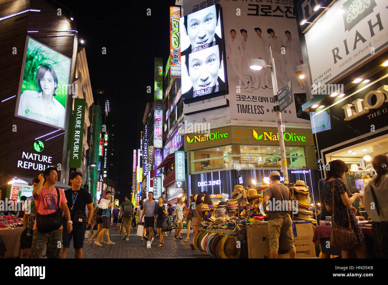 street scene in Myeongdong street, Myeongdong shopping district, Seoul ...