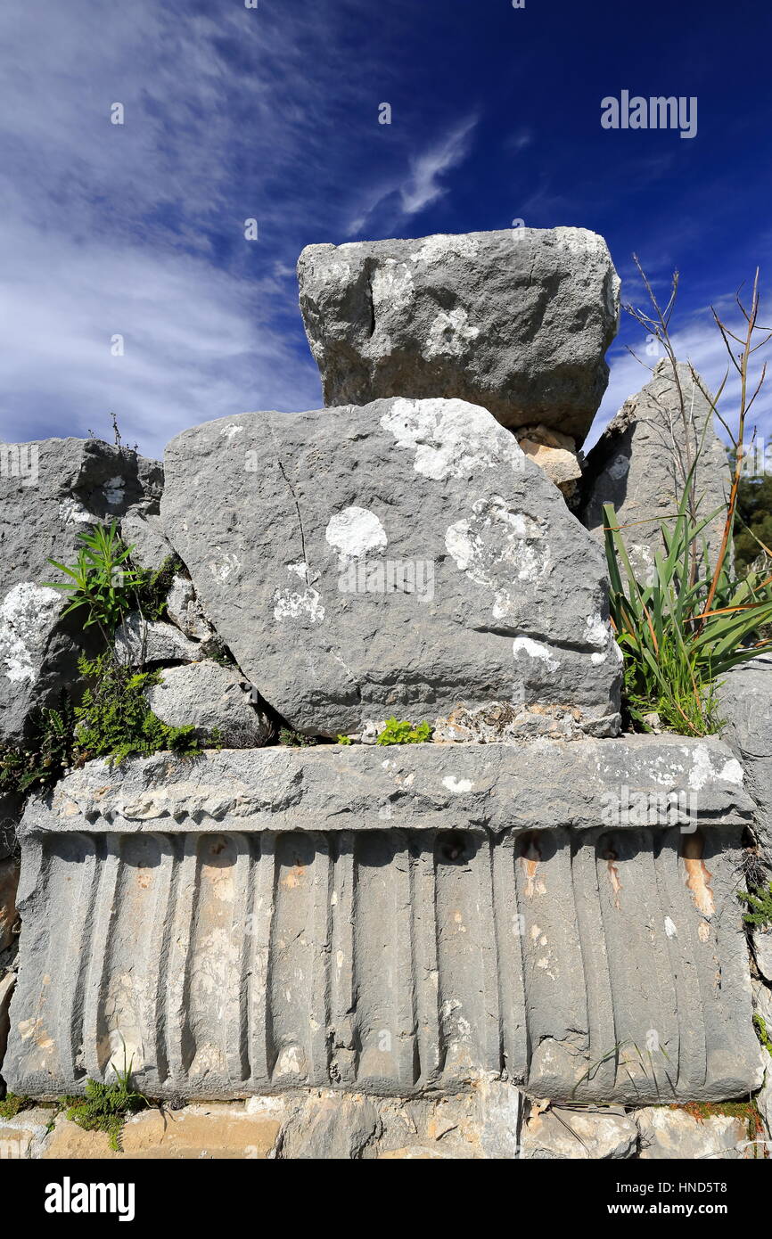 Carved stone blocks-ruins of old shops on the south side of the late ...