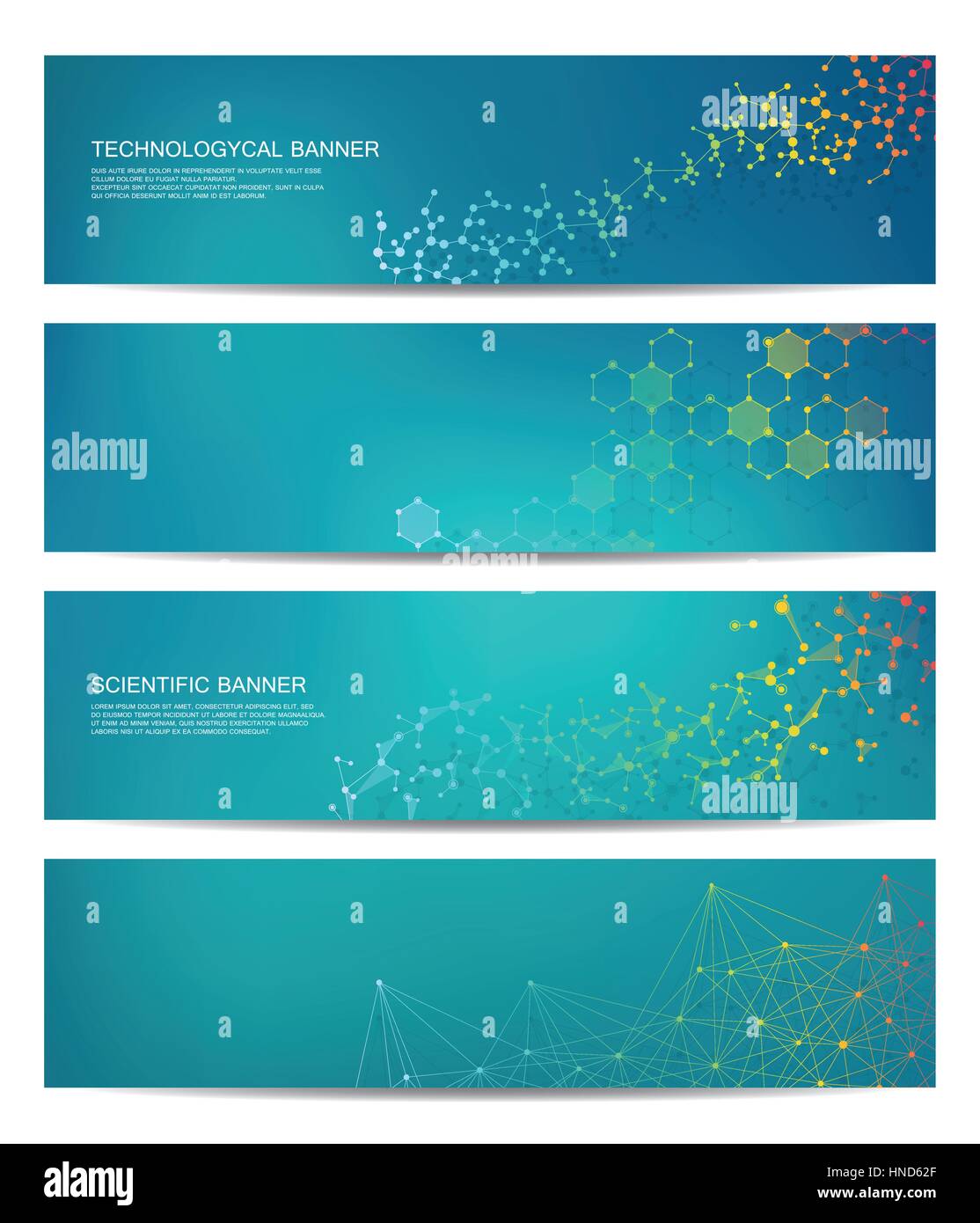 Set of modern scientific banners. Molecule structure DNA and neurons ...