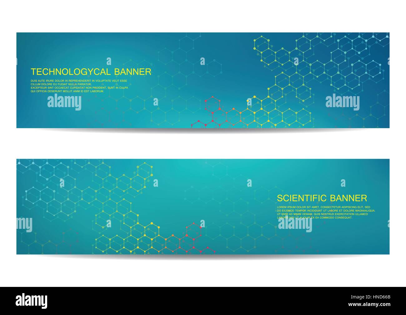 Set of modern scientific banners. Molecule structure DNA and neurons ...