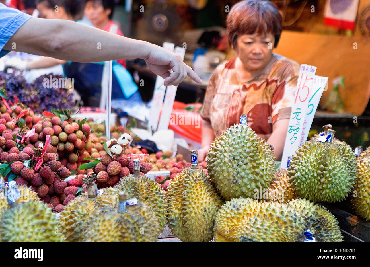 Durian, fruit, Temple Street Night Market,Kowloon, Hong Kong, China ...